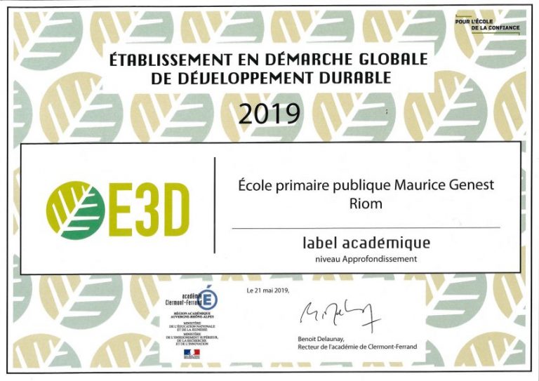 Label E3D : Ecole en Démarche de Développement Durable – Ecole primaire ...