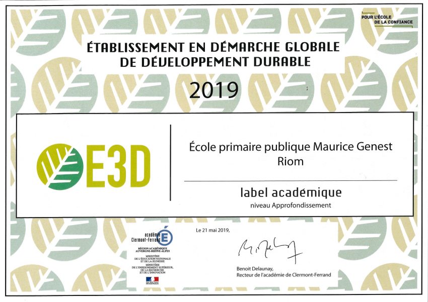 Label E3D : Ecole en Démarche de Développement Durable – Ecole primaire ...